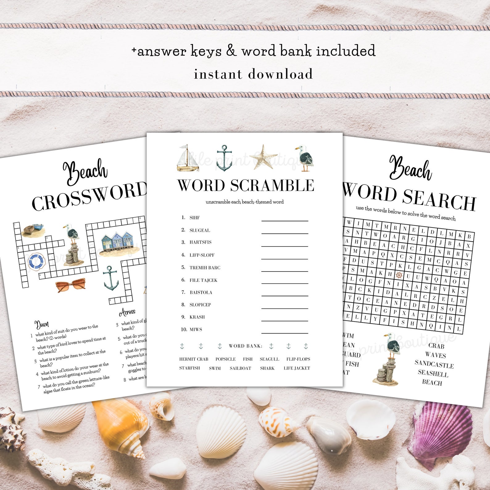 Beach Printable Games, Family Beach Games, Printable Beach Activities ...