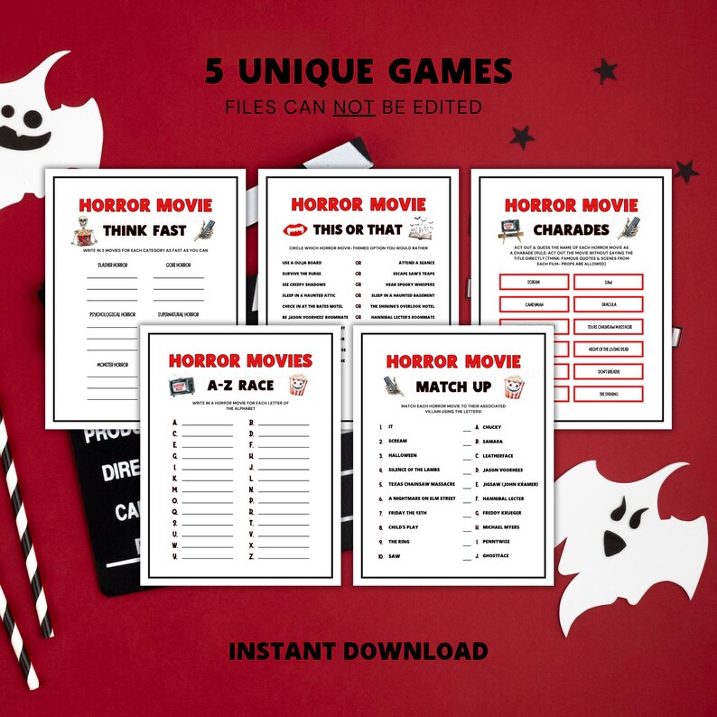 Horror Movie Party Games: Printable Halloween Activities (digital ...