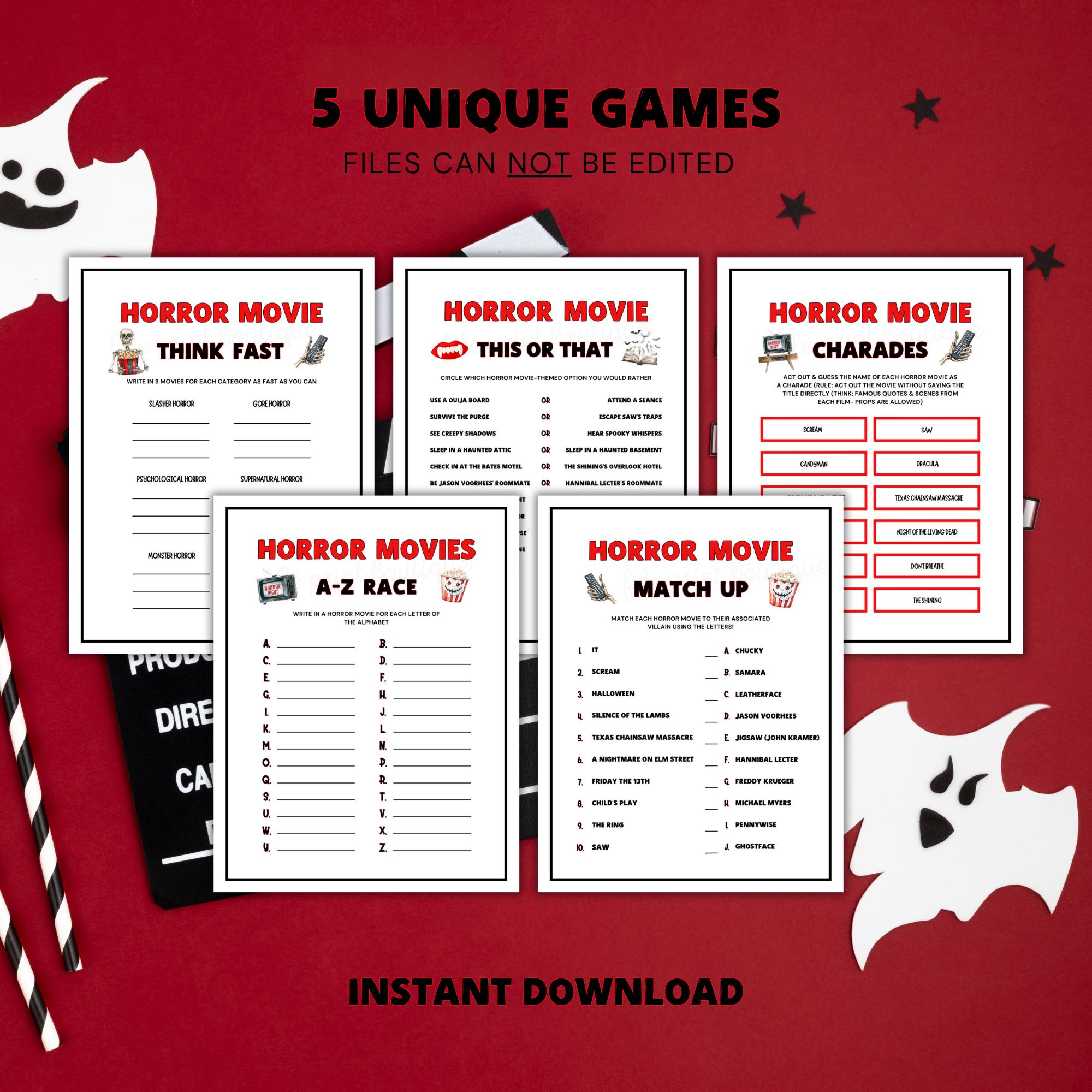 Horror Movie Party Games: Printable Halloween Activities (digital ...