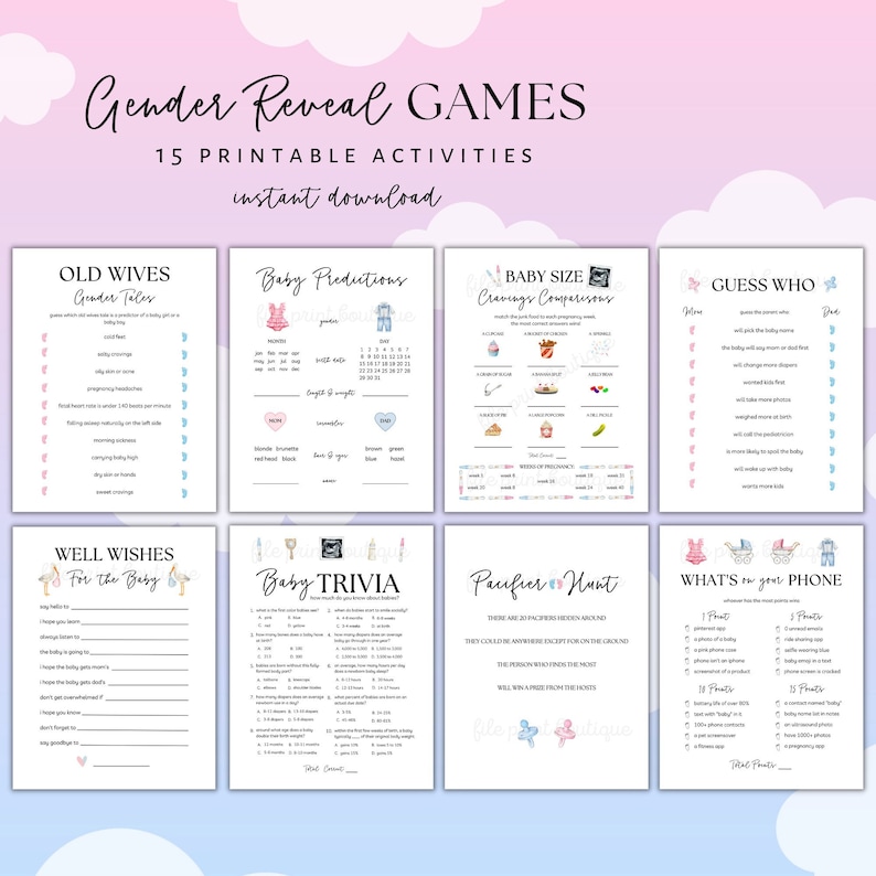 Gender Reveal Party Games Printable Gender Reveal Activities - Etsy