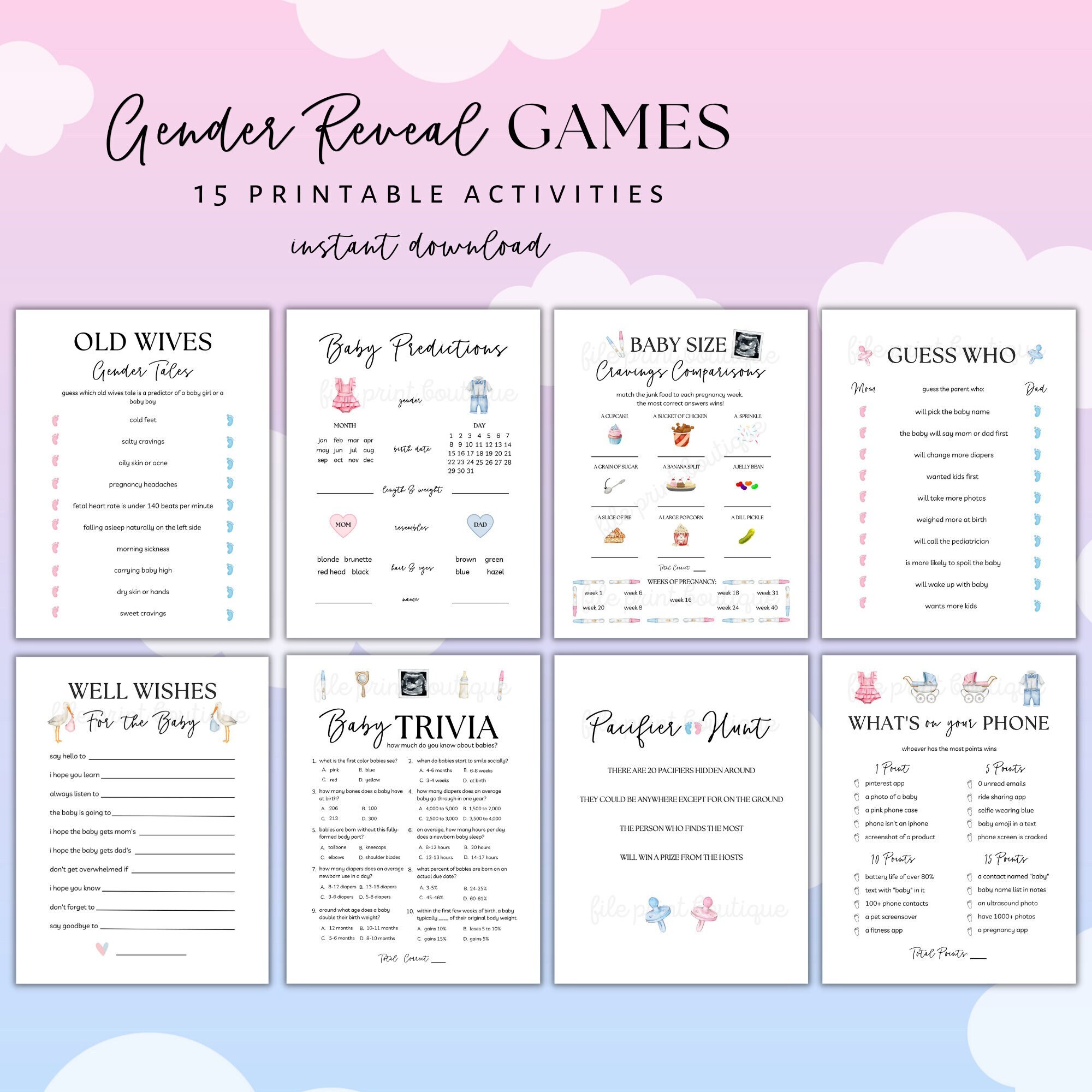 Gender Reveal Party Games Printable Gender Reveal Activities - Etsy