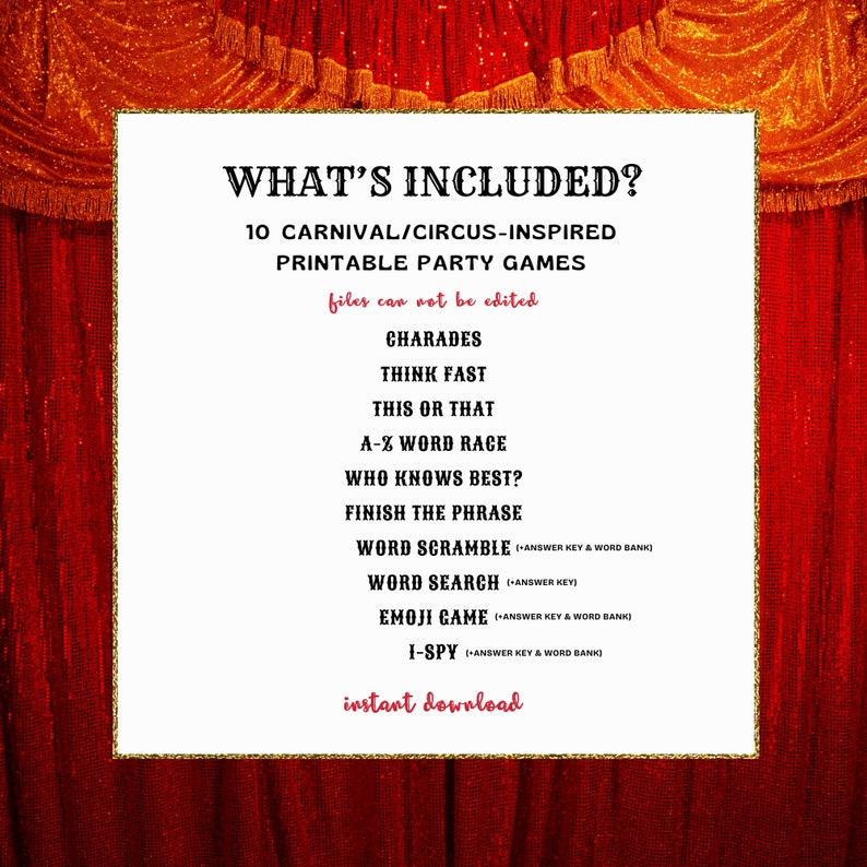Carnival Party Games: Printable Circus Activities (instant Download) - Etsy