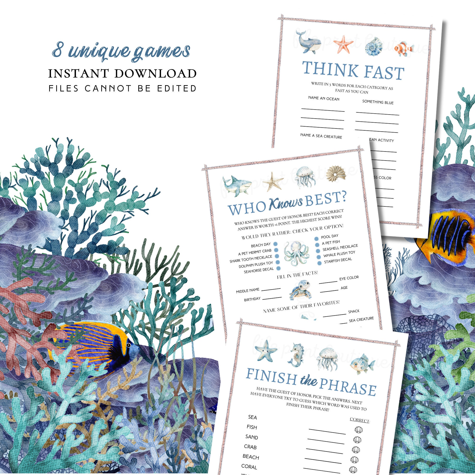 Under the Sea Party Games for Kids Printable, Under the Sea Printable ...