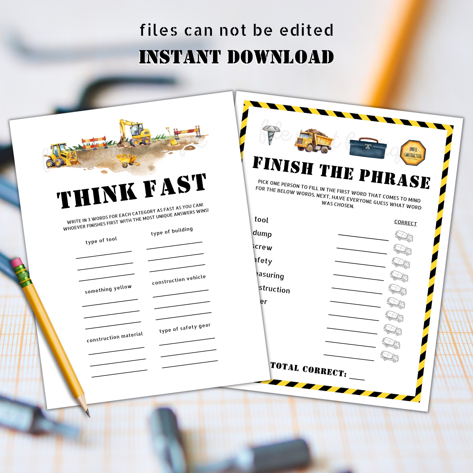 Construction Party Games Printable: Kids Birthday Activities (digital ...