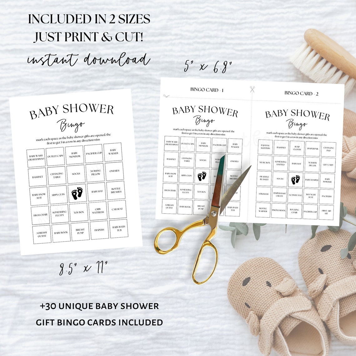 Baby Shower Gift Bingo, Printable Baby Gift Bingo, 30 Prefilled Unique ...