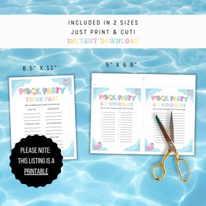 Pool Party Games for Kids Printable, Printable Pool Party Games, Pool ...