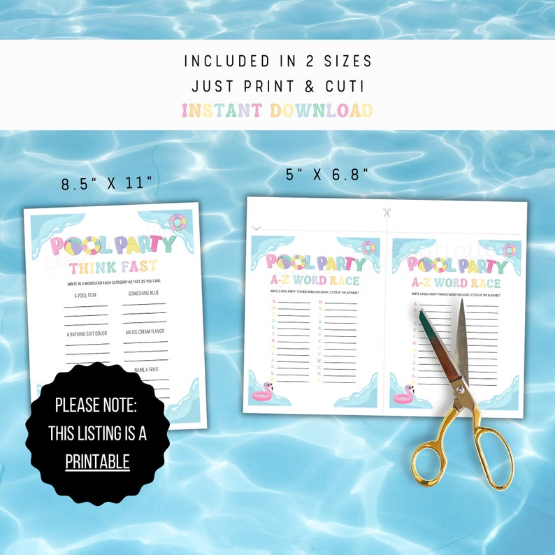 Pool Party Games for Kids Printable, Printable Pool Party Games, Pool ...