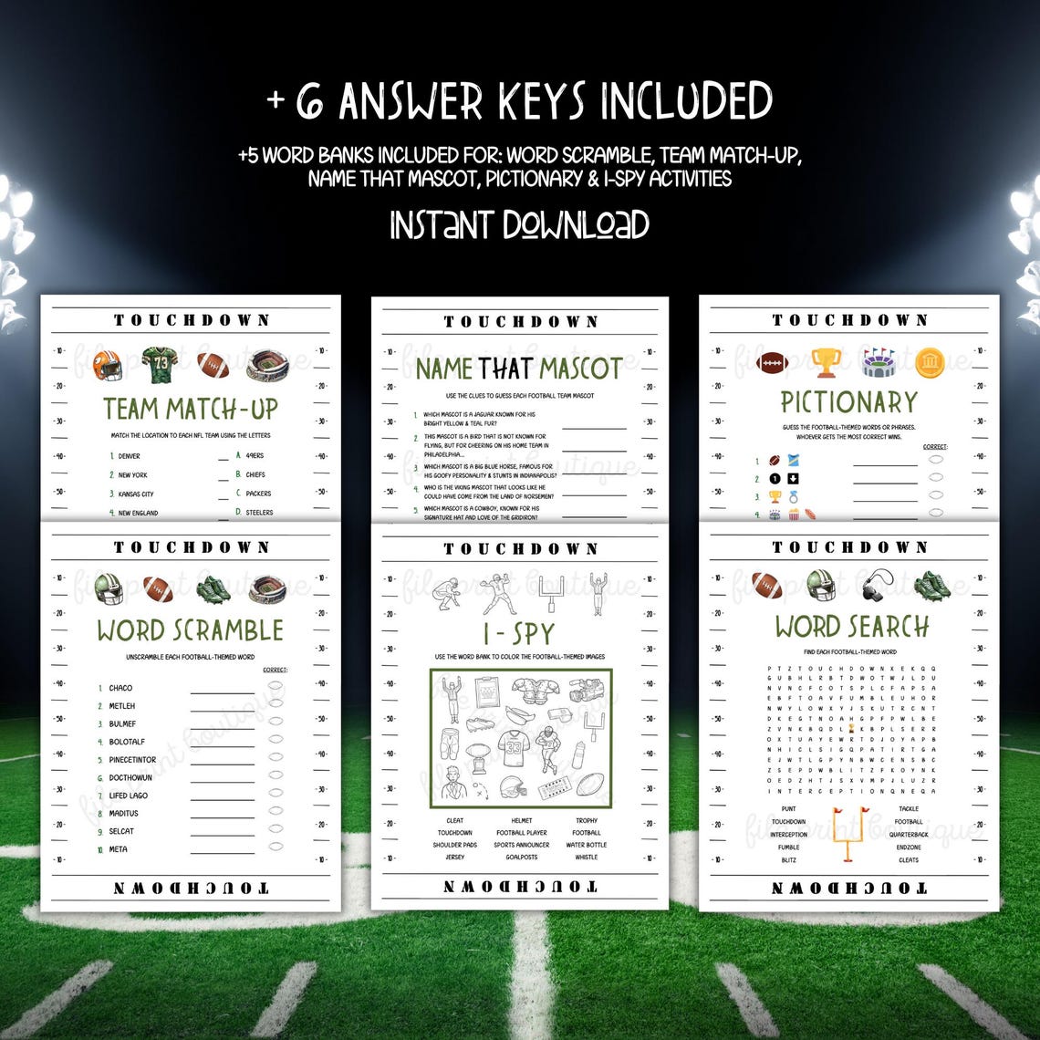 Printable Football Party Games: 12 Game Day Activities (digital ...