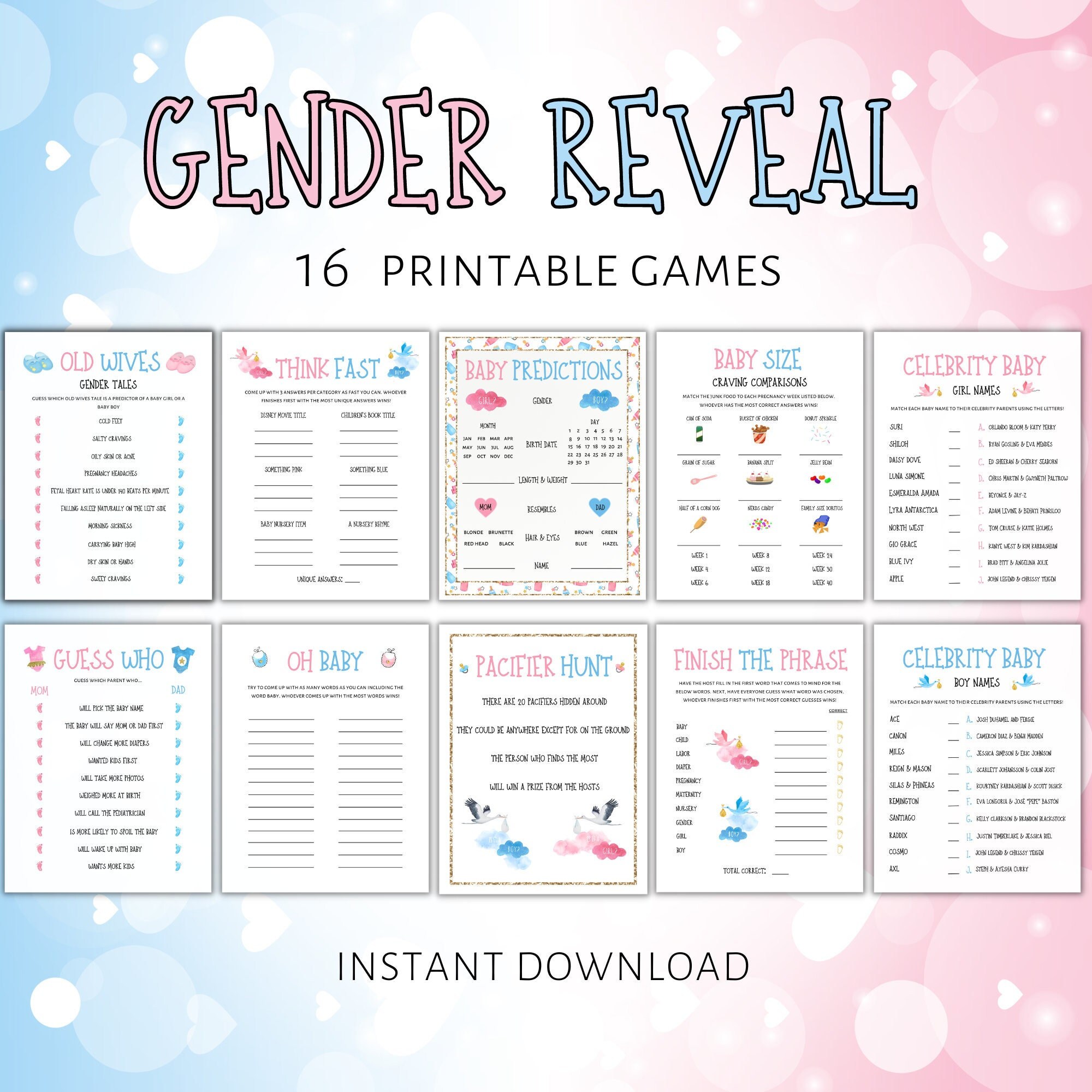 Gender Reveal Party Games Printable Gender Reveal Activities - Etsy ...