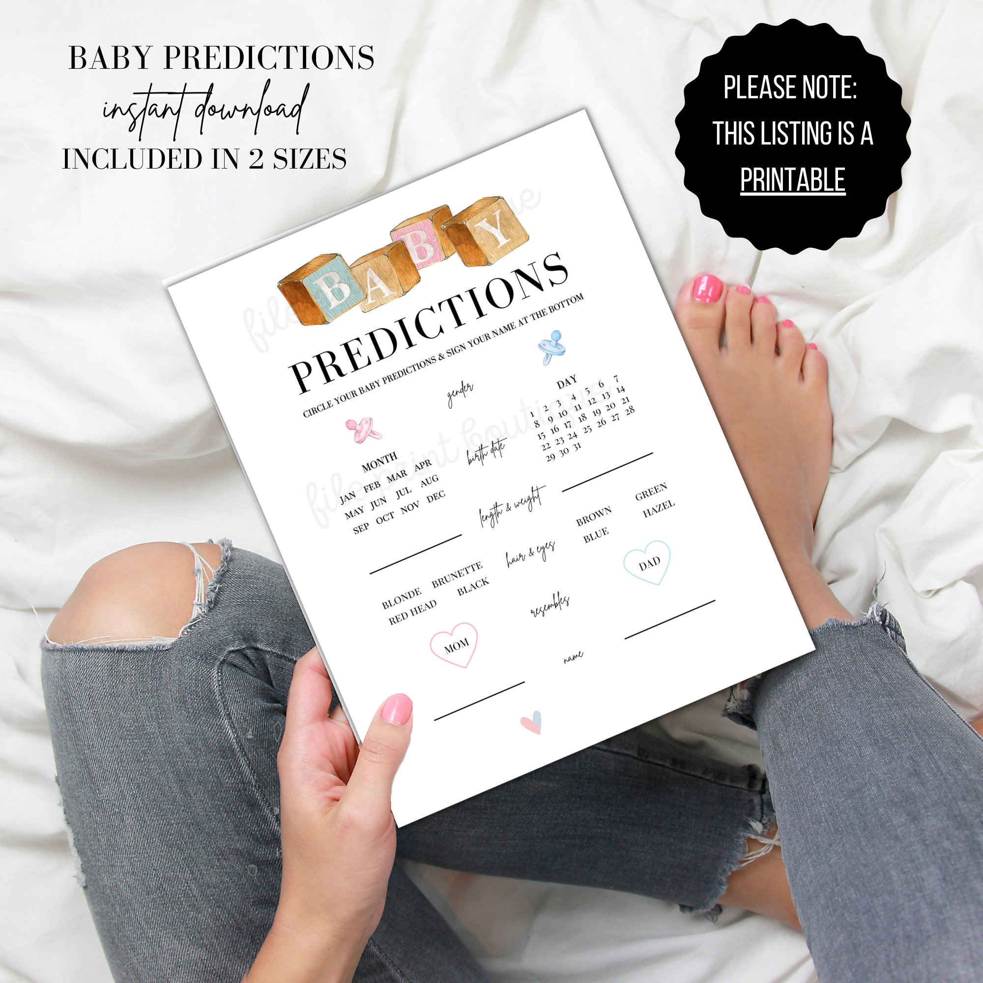 Printable Baby Predictions Game Baby Shower Game Gender - Etsy