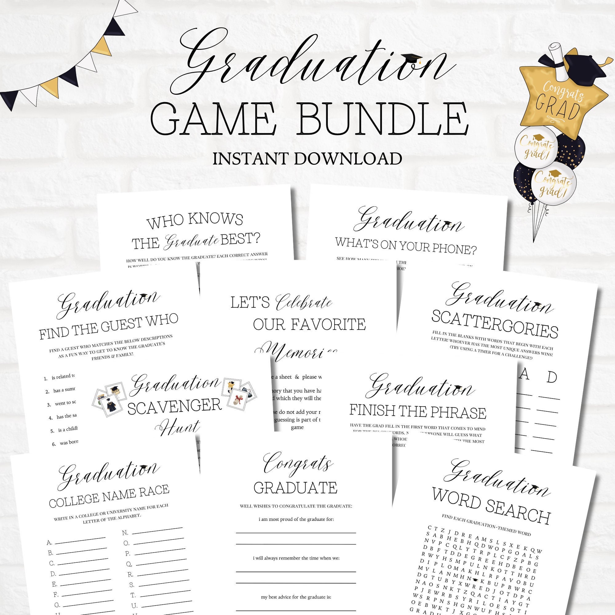 Graduation Party Game Bundle, Gold Graduation Games, Graduation Party ...