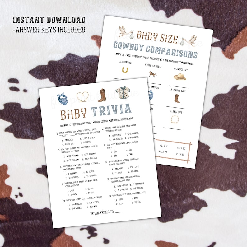 Cowboy Baby Shower Games: 10 Printable Activities & Signs (digital ...