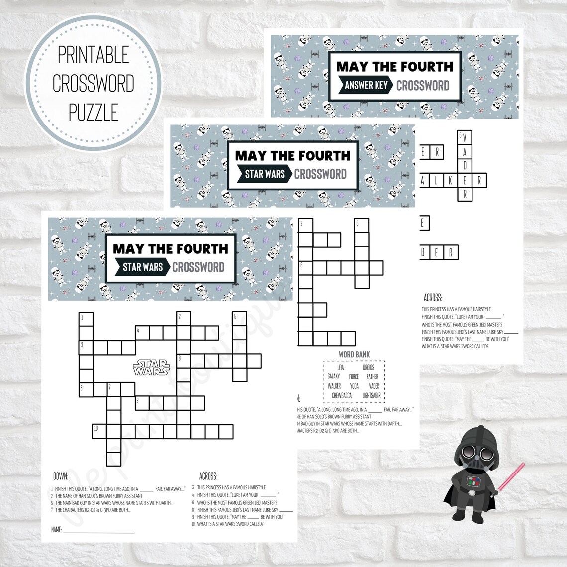 May the 4th Star Wars Printable Kids Crossword Puzzle Star - Etsy