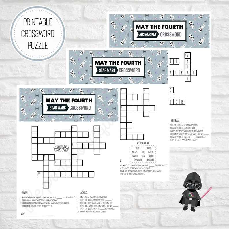 May the 4th Star Wars Printable Kids Crossword Puzzle Star - Etsy