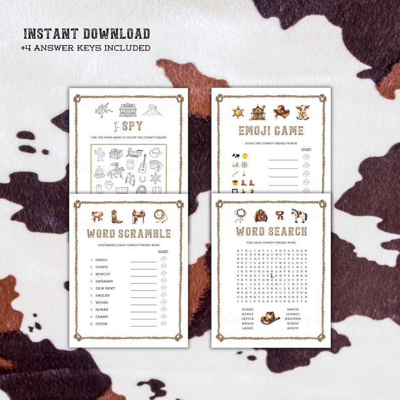 Cowboy Party Games: Printable Activities Bundle (digital Download) - Etsy