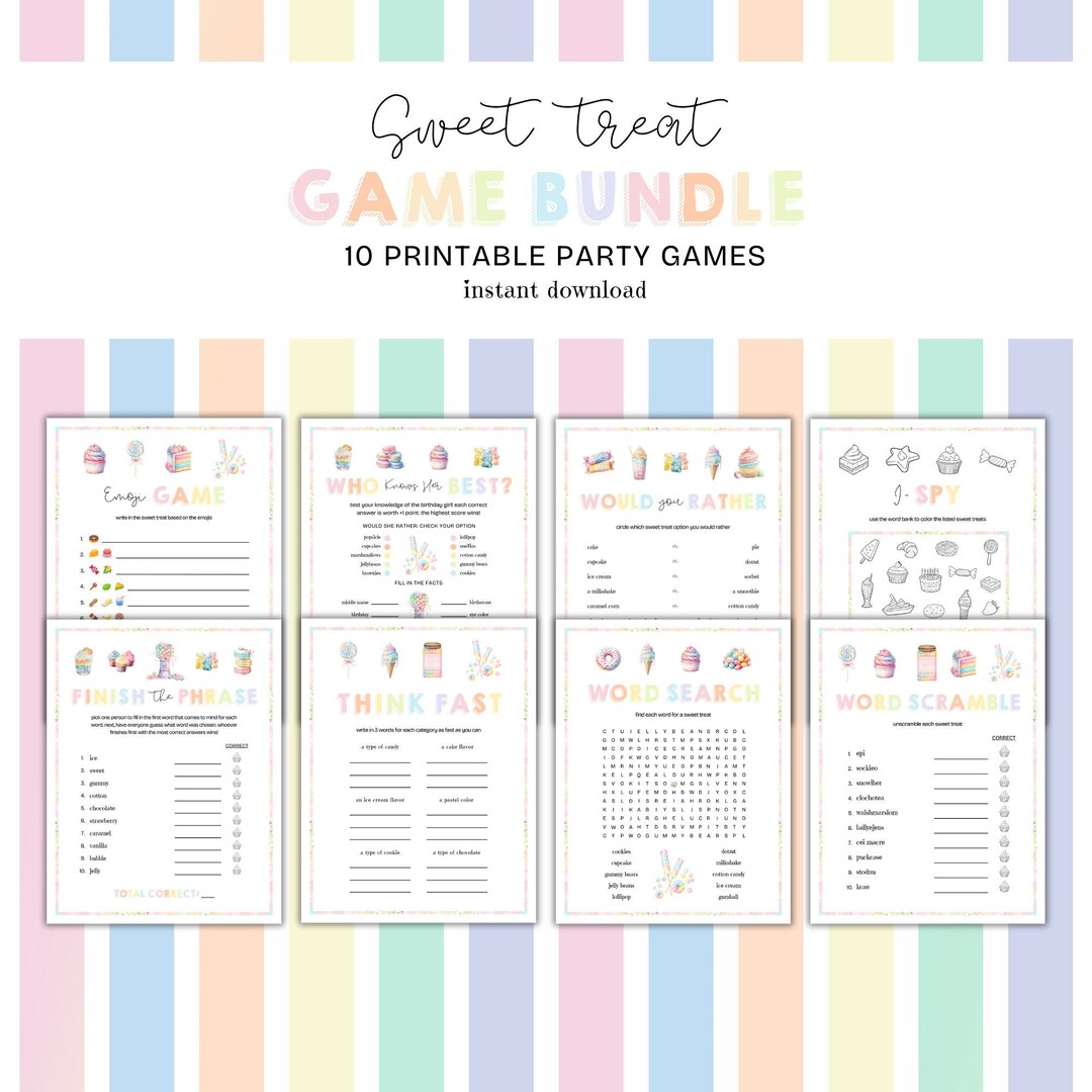 Sweet Treat Party Games: Printable Kid's Activity Bundle (digital ...