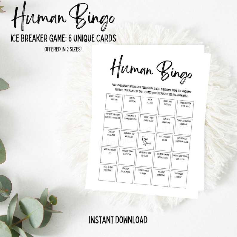 Human Bingo Icebreaker Game: 6 Unique Cards (printable) - Etsy