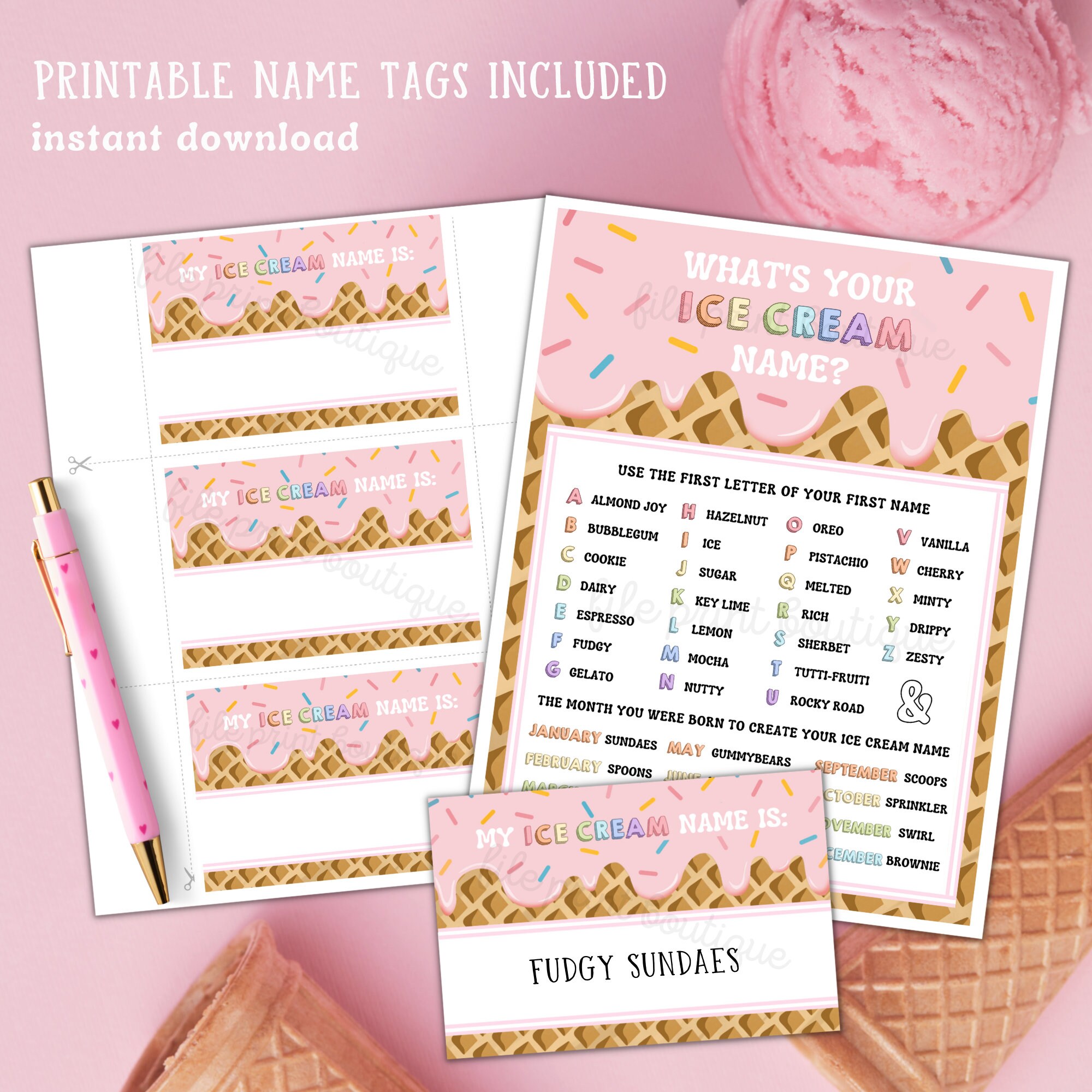 Ice Cream Name Creator Printable: Fun Party Activity (digital Download ...