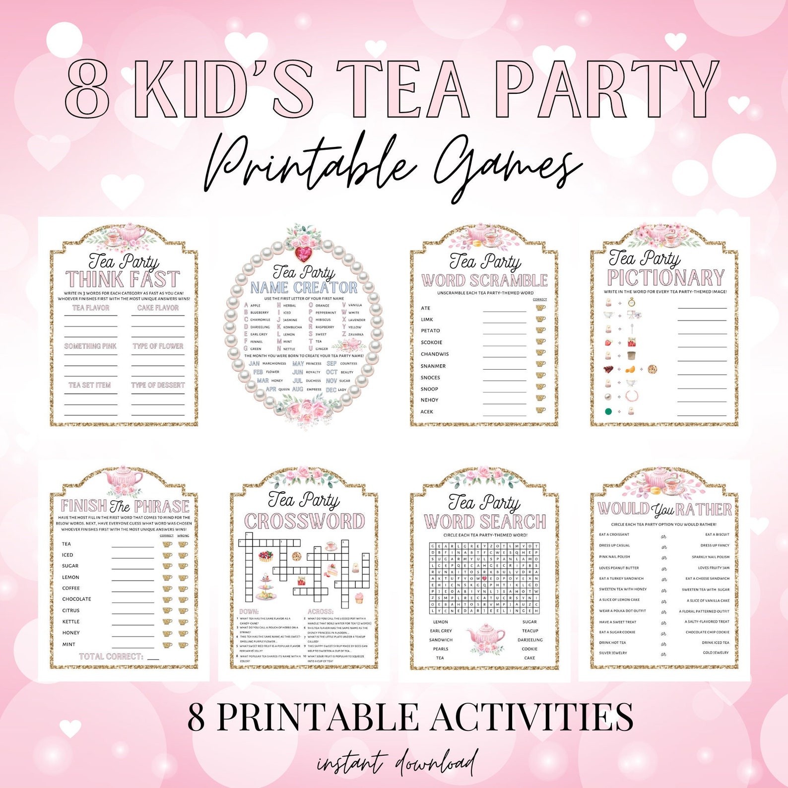 Tea Party Games for Kids Printable Printable Kid's Tea - Etsy