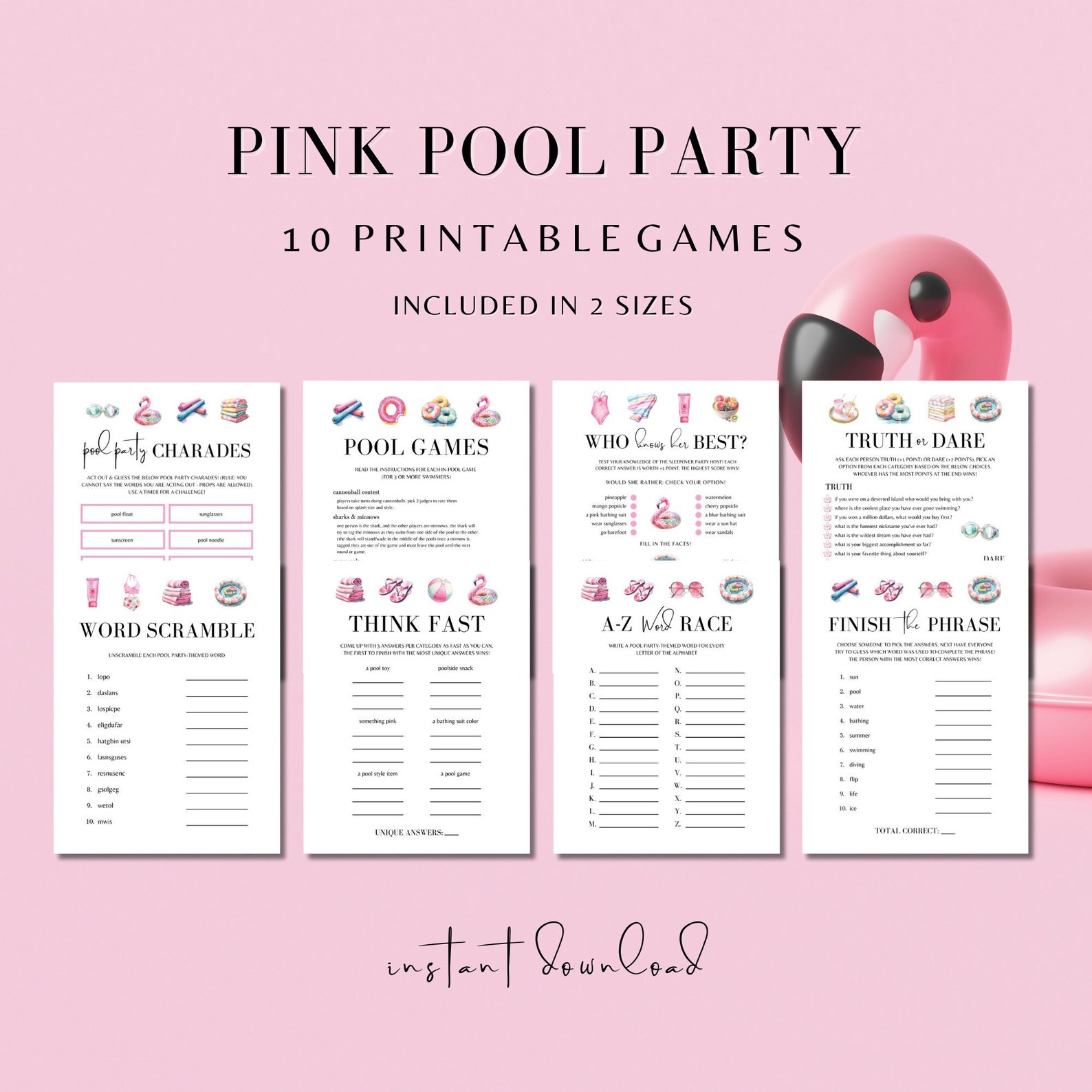 Pool Party Games Printable, Printable Pool Party Games, Pool Party Game ...