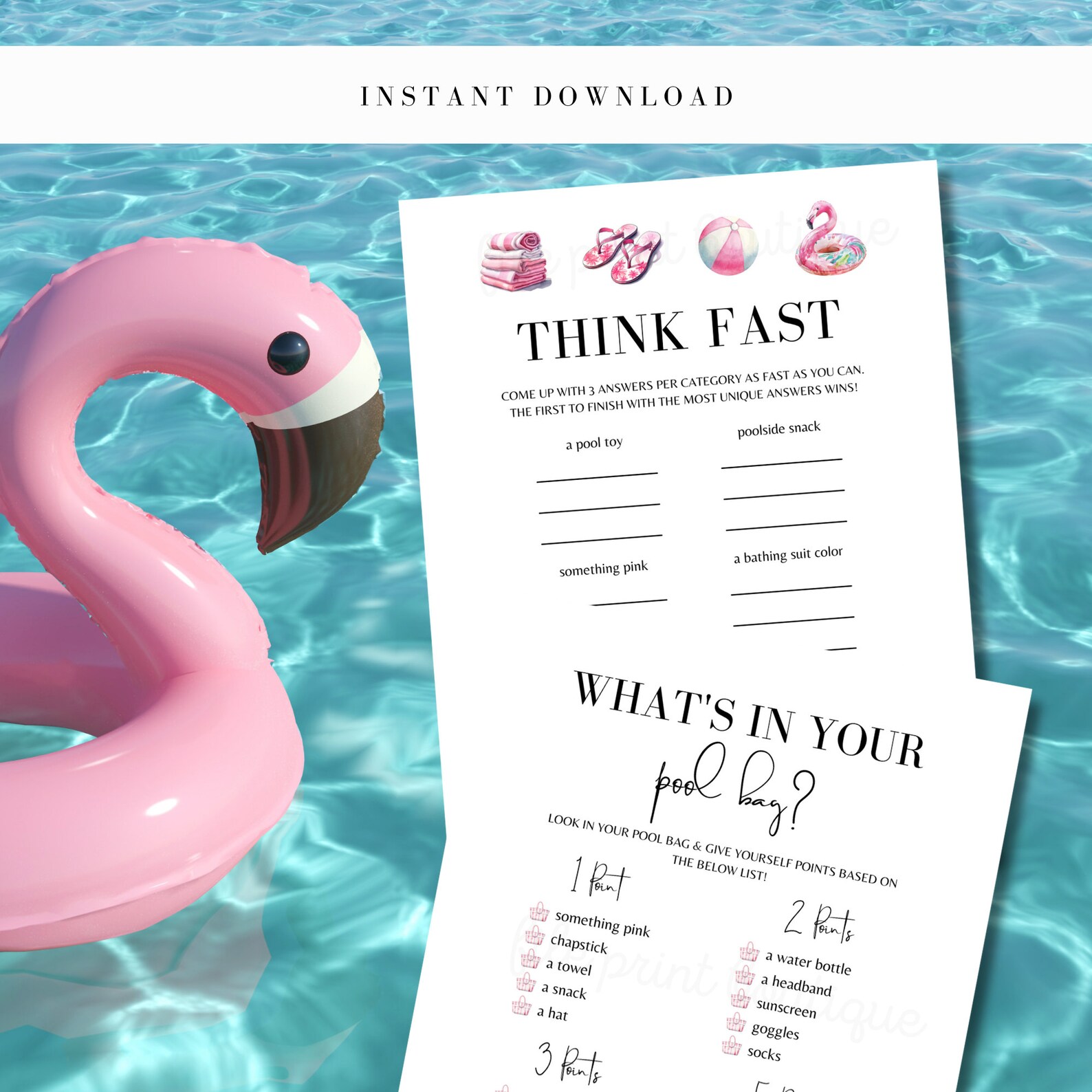 Pool Party Games Printable, Printable Pool Party Games, Pool Party Game ...