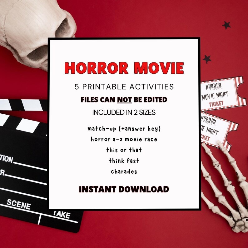 Horror Movie Party Games: Printable Halloween Activities (digital ...