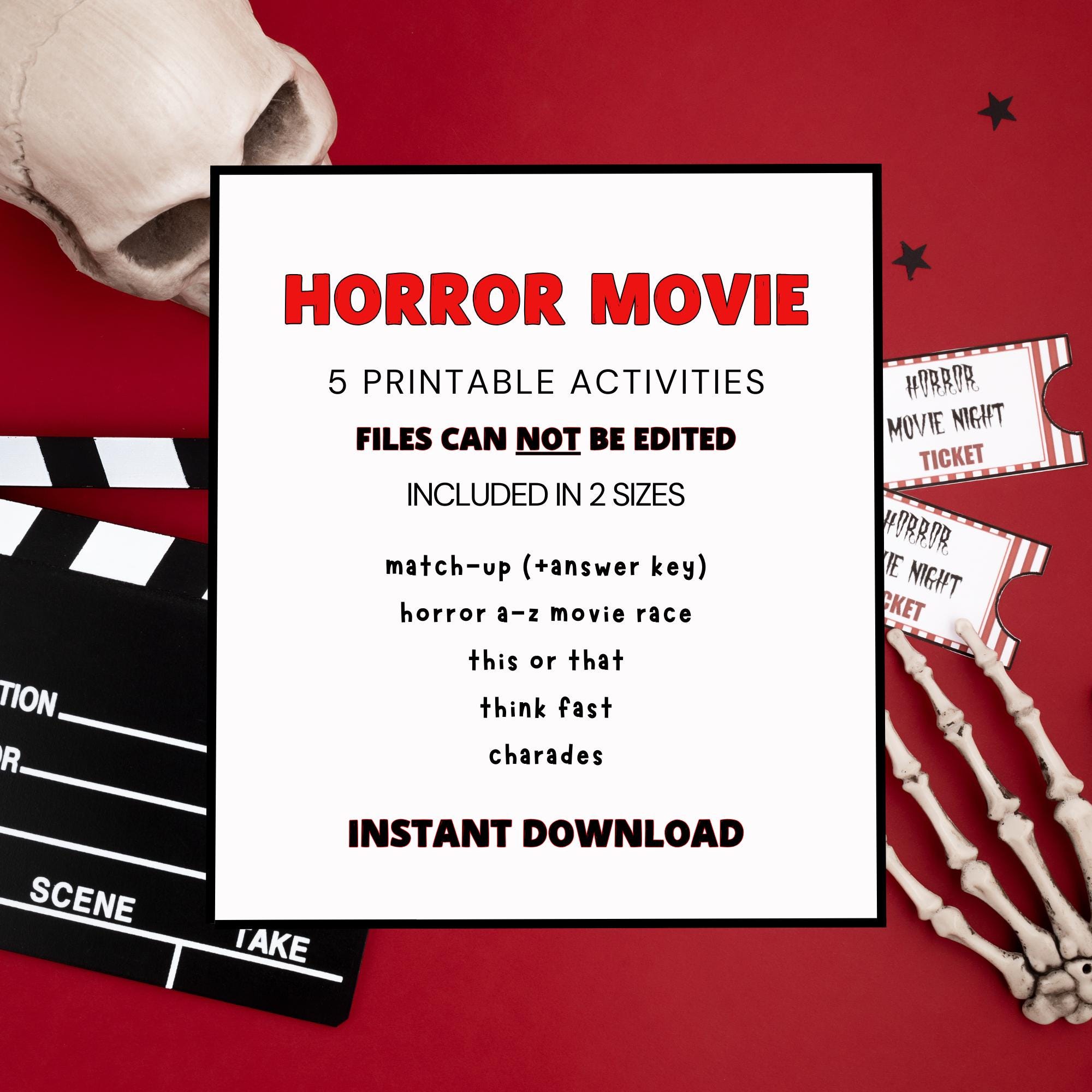Horror Movie Party Games: Printable Halloween Activities (digital ...