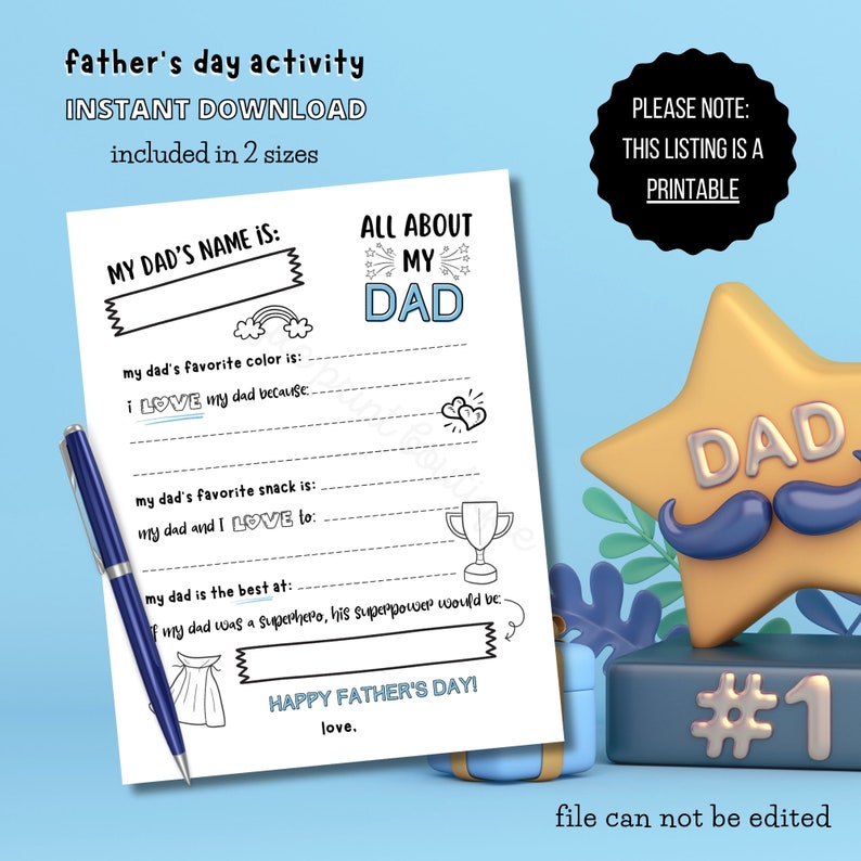 All About Dad Printable: Father's Day Kid Activity (instant Download ...