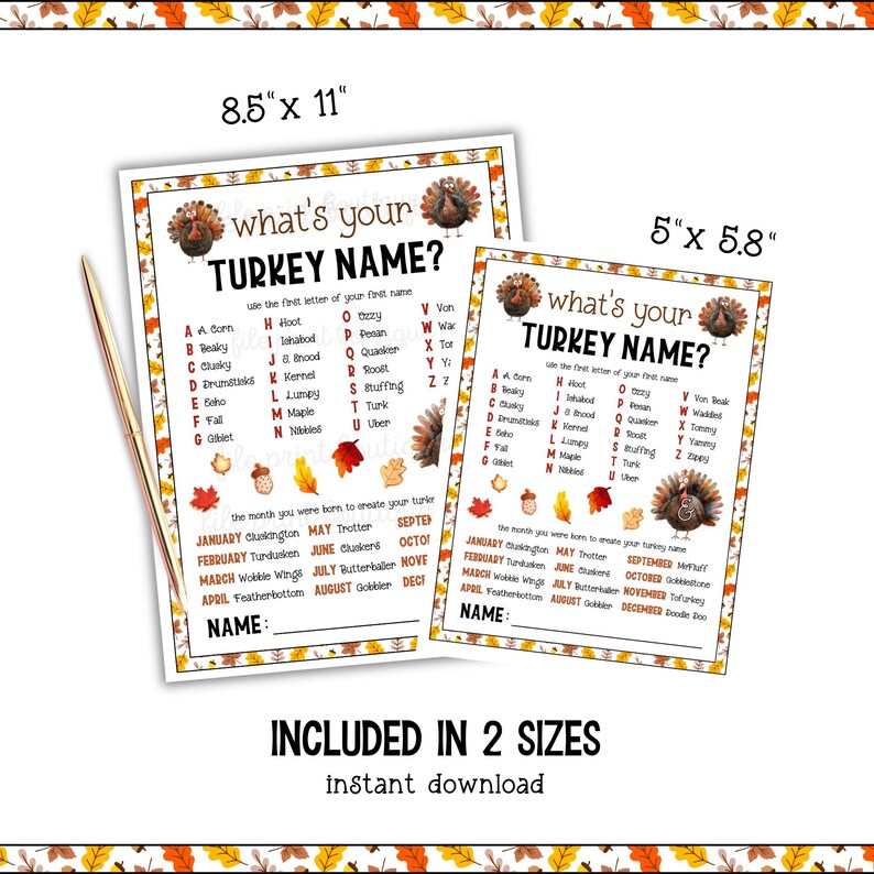 Turkey Name Creator Printable, Thanksgiving Name Creator, Fun ...