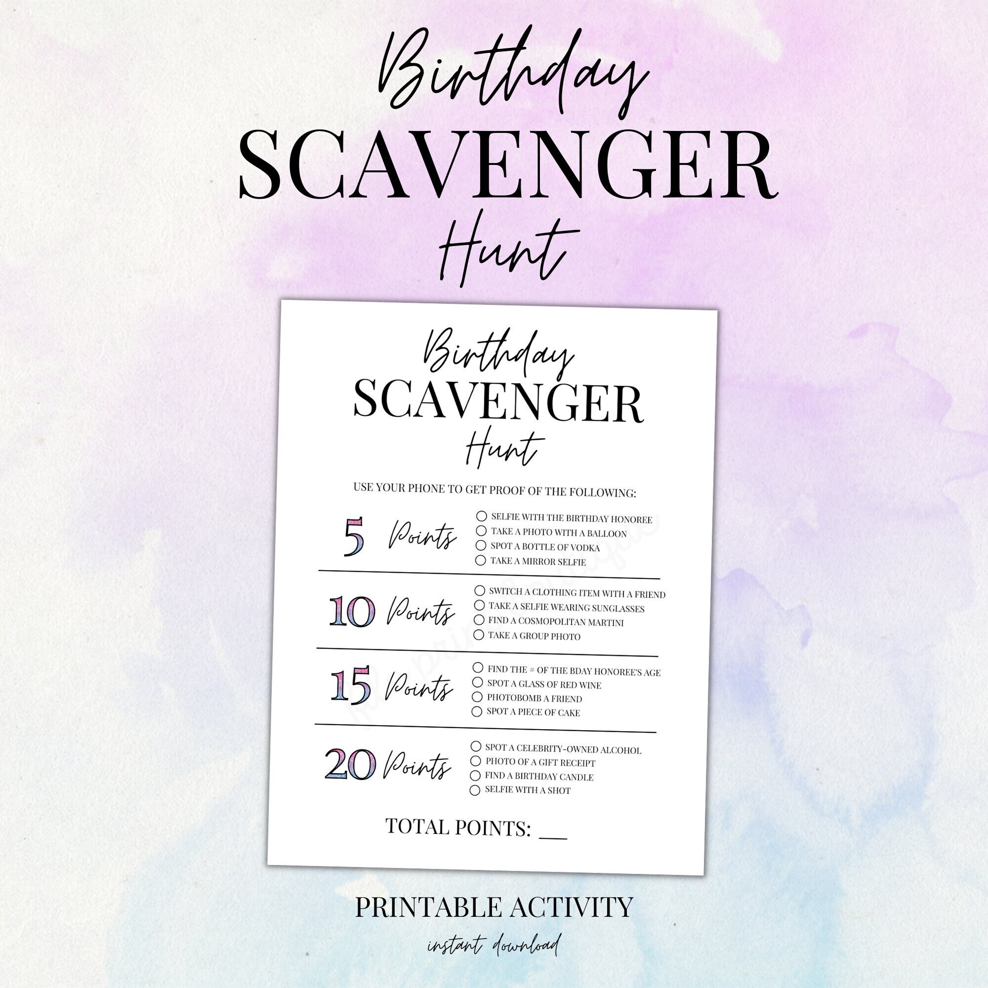 Adult Birthday Scavenger Hunt Printable, Birthday Game, Adult Birthday ...
