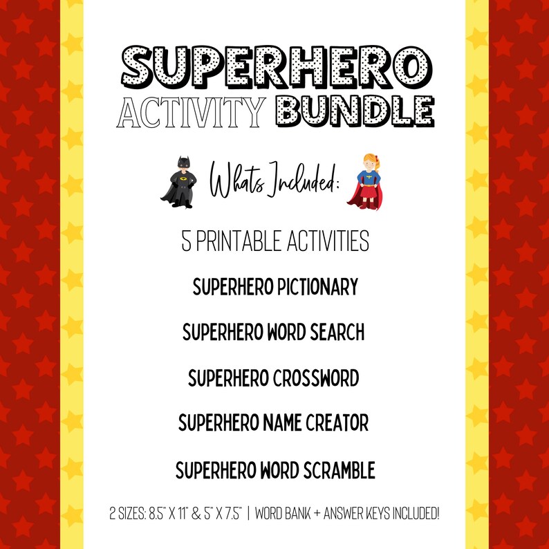 Superhero Printable Kid's Activities, Superhero Crossword, Superhero ...