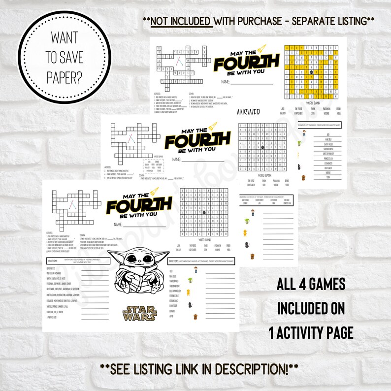 May the 4th Star Wars Printable Kids Activities Word Search Crossword ...