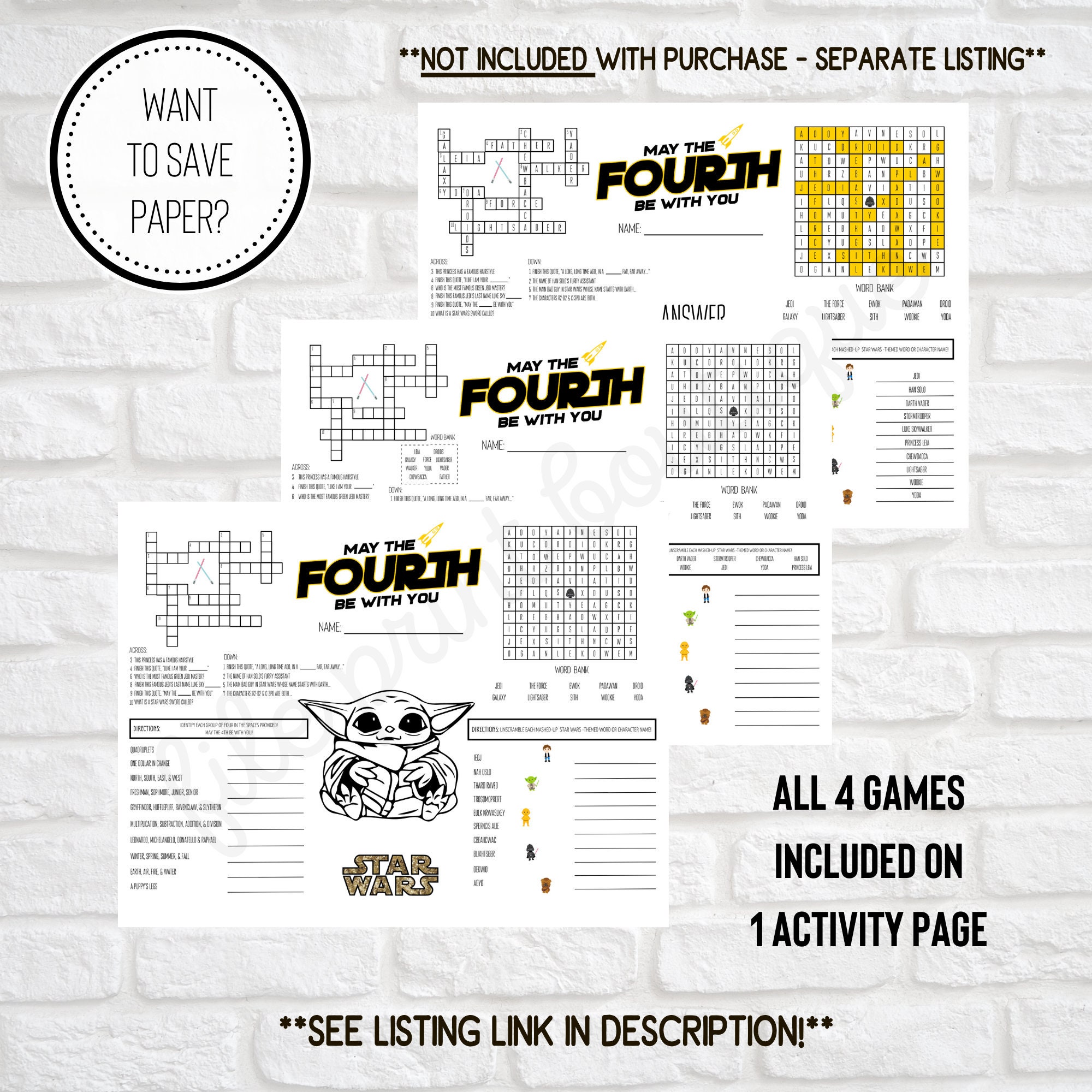 May the 4th Star Wars Printable Kids Activities Word Search Crossword ...