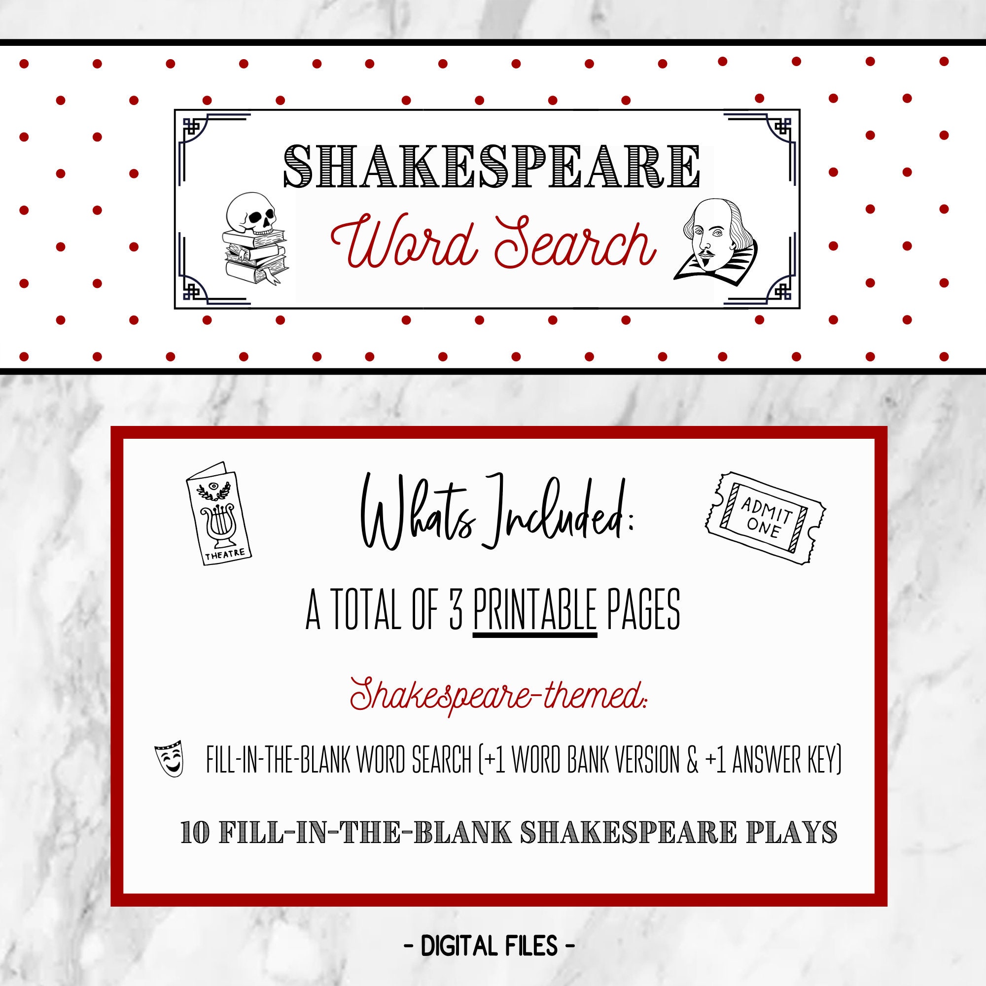Shakespeare Printable Word Search Activity, Digital, Shakespeare Word ...