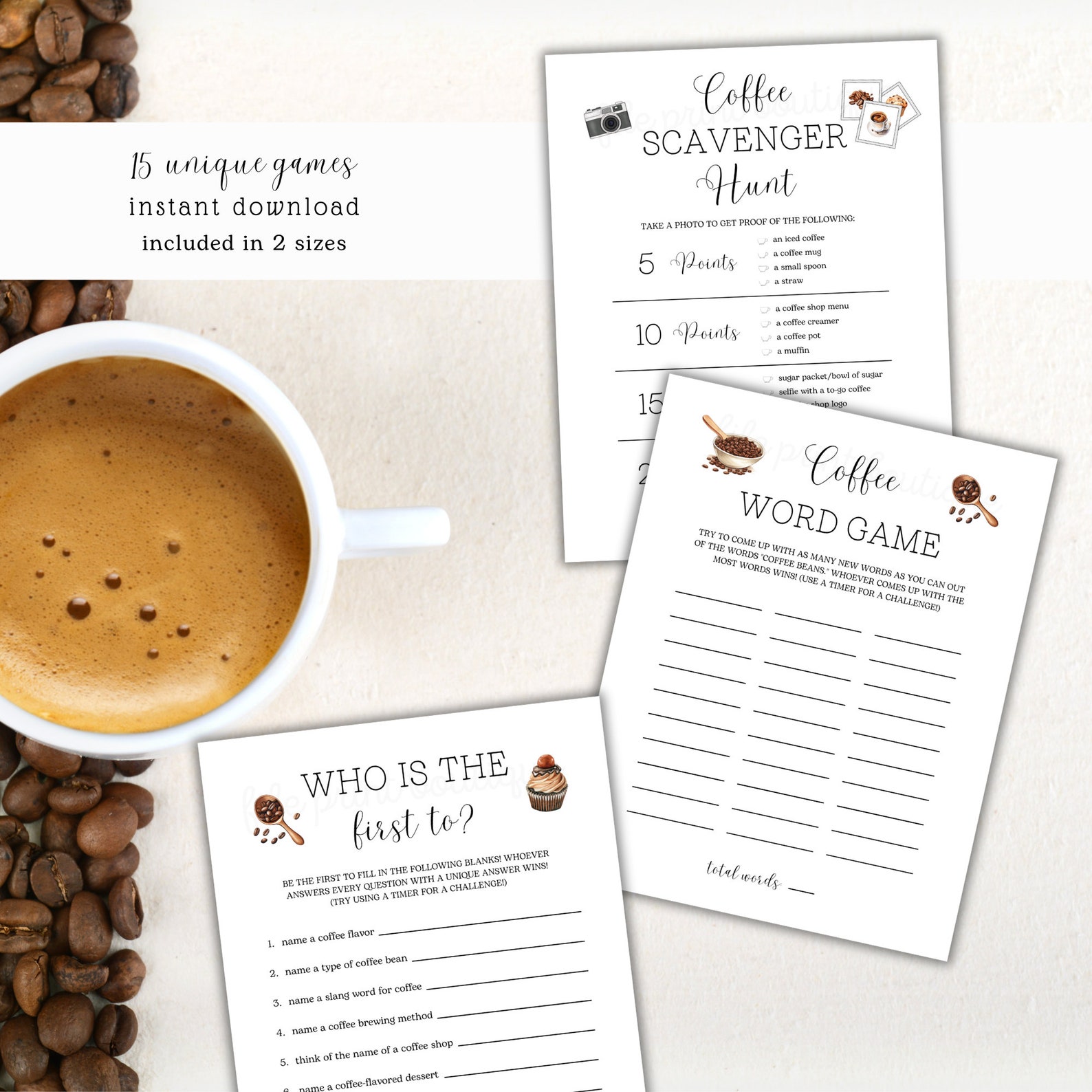 Coffee Party Games Printable: Minimalist Activity Bundle (digital ...