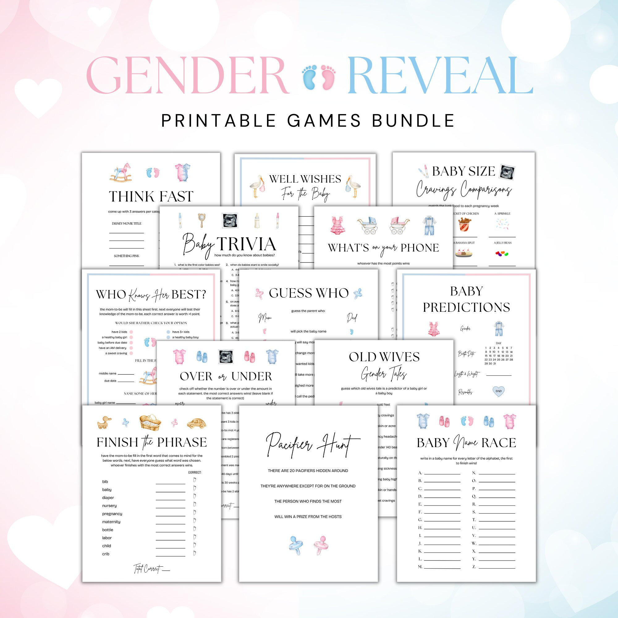 Gender Reveal Party Games, Printable Gender Reveal Activities, Gender Reveal Party, Gender ...