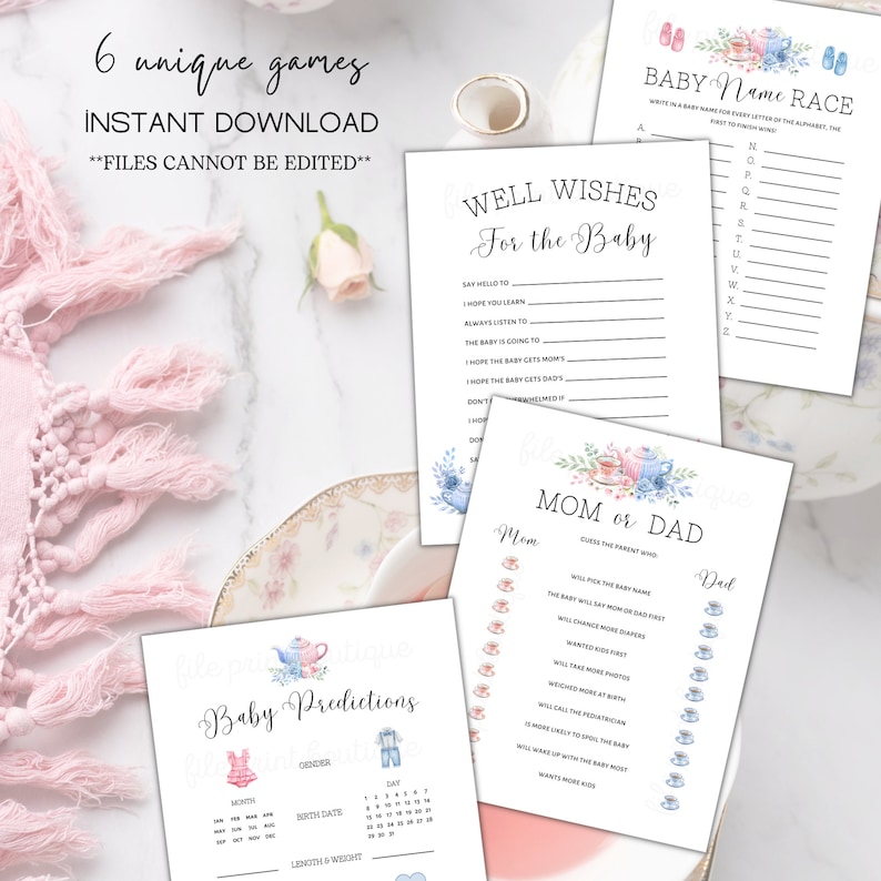 Tea Party Gender Reveal Games: Printable Bundle (digital Download) - Etsy