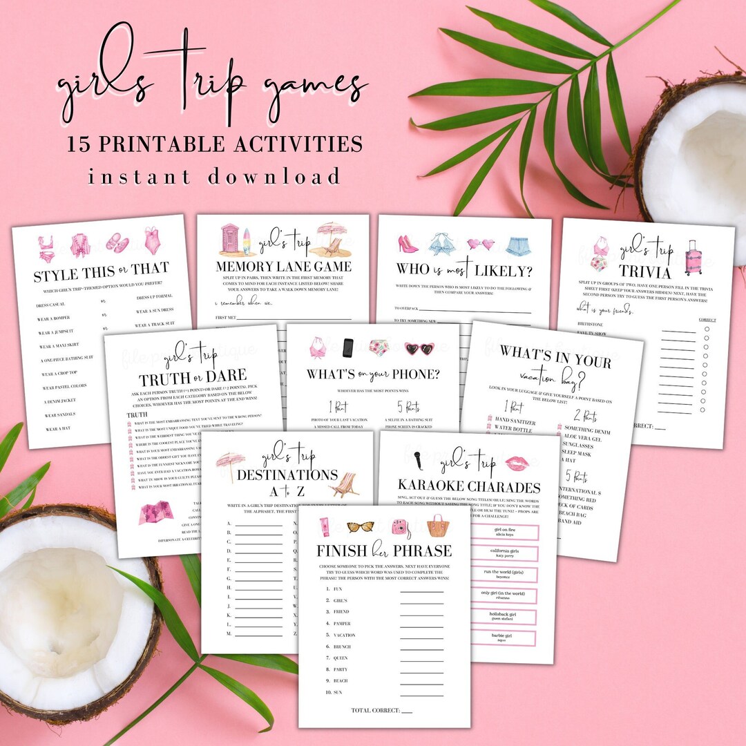 Girls Trip Games Bundle: 15 Printable Vacation Activities (digital ...