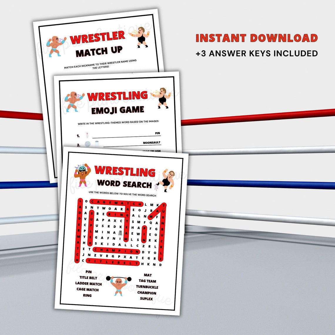 Wrestling Printable Games, Wrestling Party Games, Printable Party Games ...