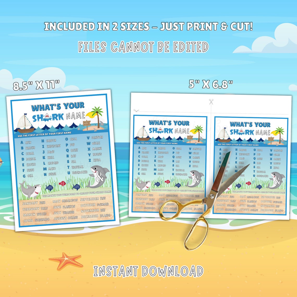 Shark Name Game Printable: Shark Week Party Activity (digital Download ...
