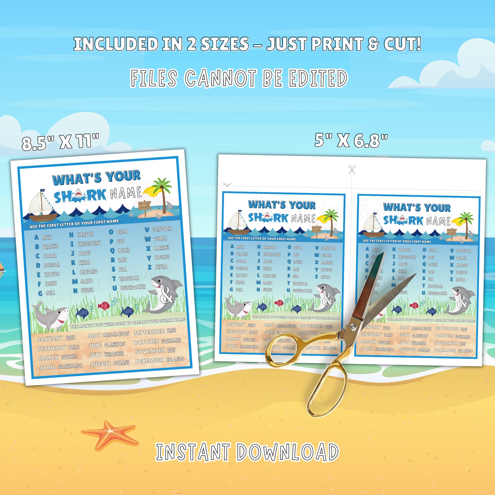 Whats Your Shark Name Printable, Shark Name Creator, Printable Shark ...