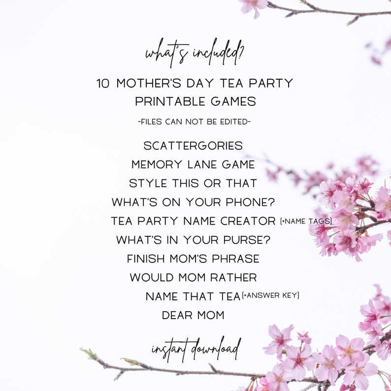 Mother's Day Tea Party Printable Games, Tea Party Activities, Mother's ...