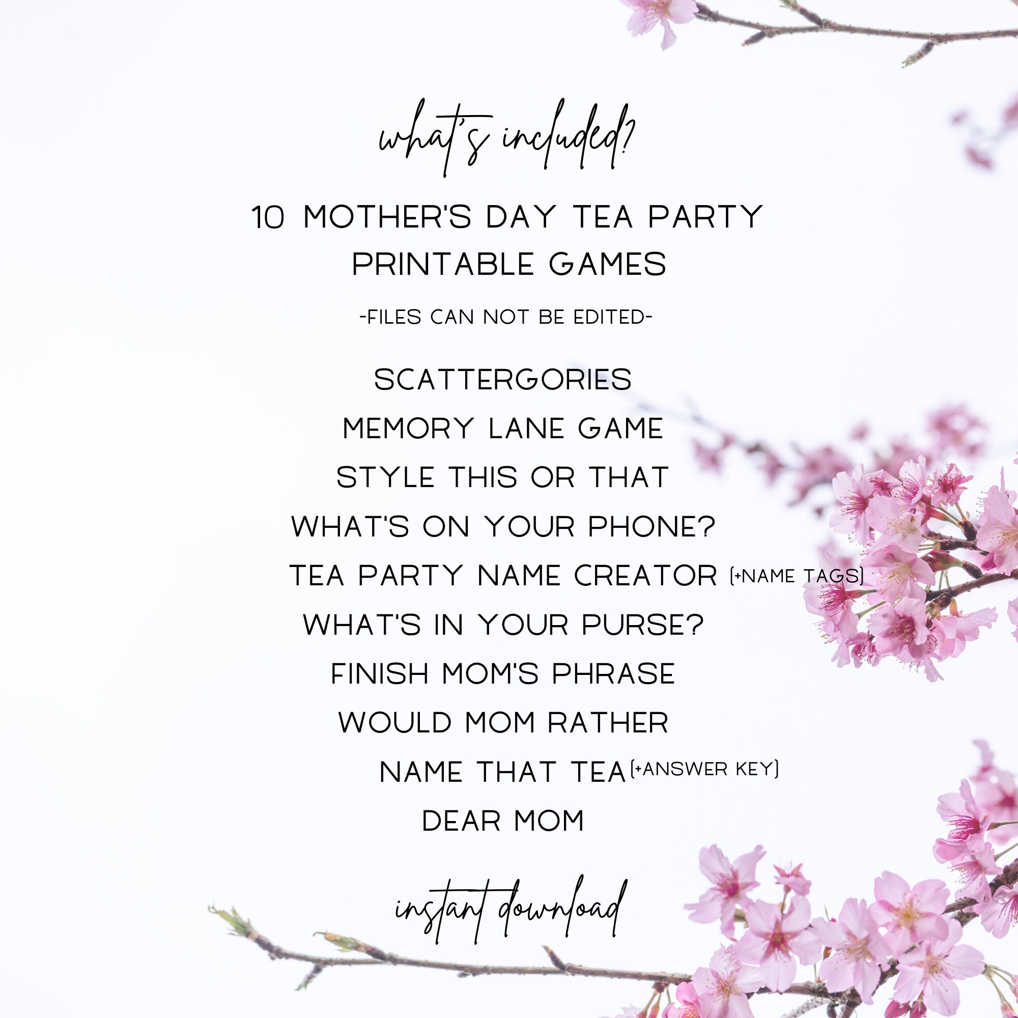 Mother's Day Tea Party Printable Games, Tea Party Activities, Mother's ...