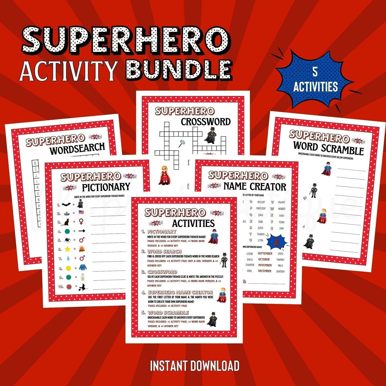 Superhero Printable Kid's Activities, Superhero Crossword, Superhero ...
