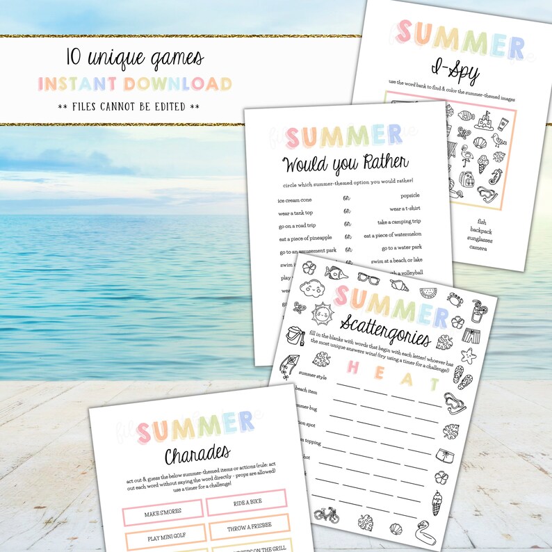Summer Printable Games Printable Summer Game Bundle Summer - Etsy