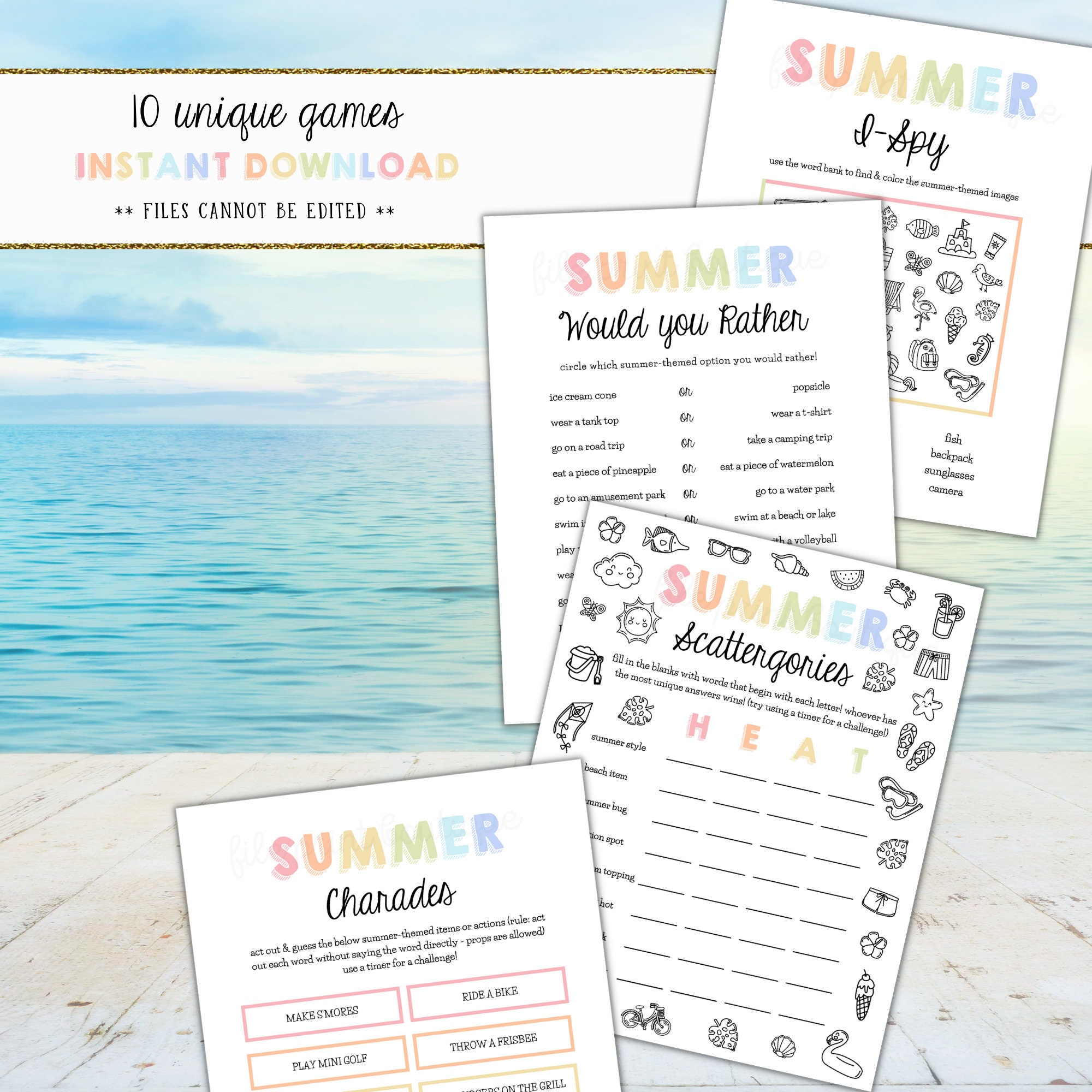 Summer Printable Games, Printable Summer Game Bundle, Summer Game ...