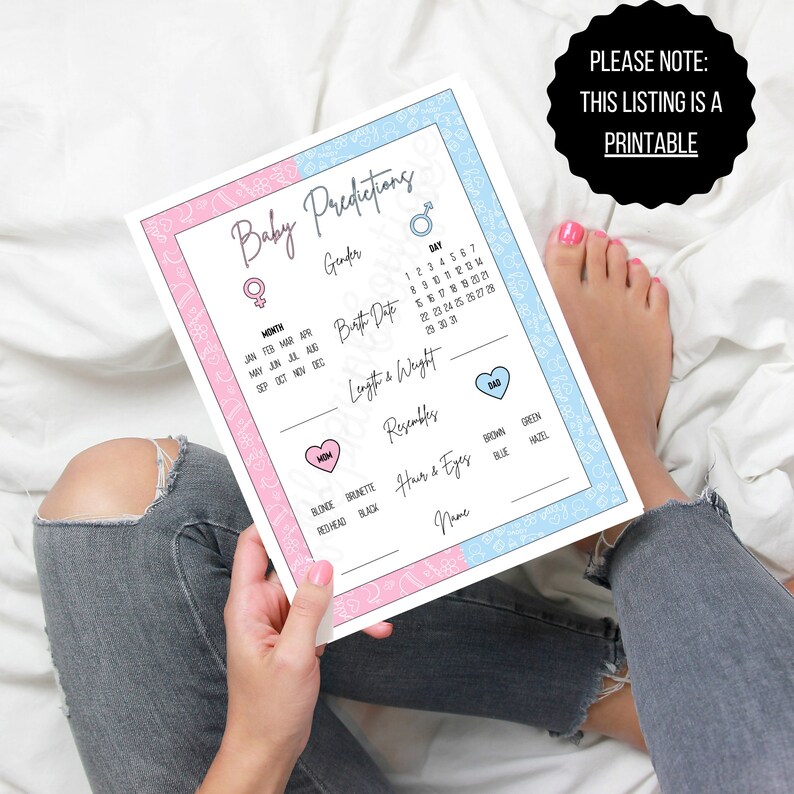 Printable Baby Predictions Game Baby Shower Game Gender - Etsy