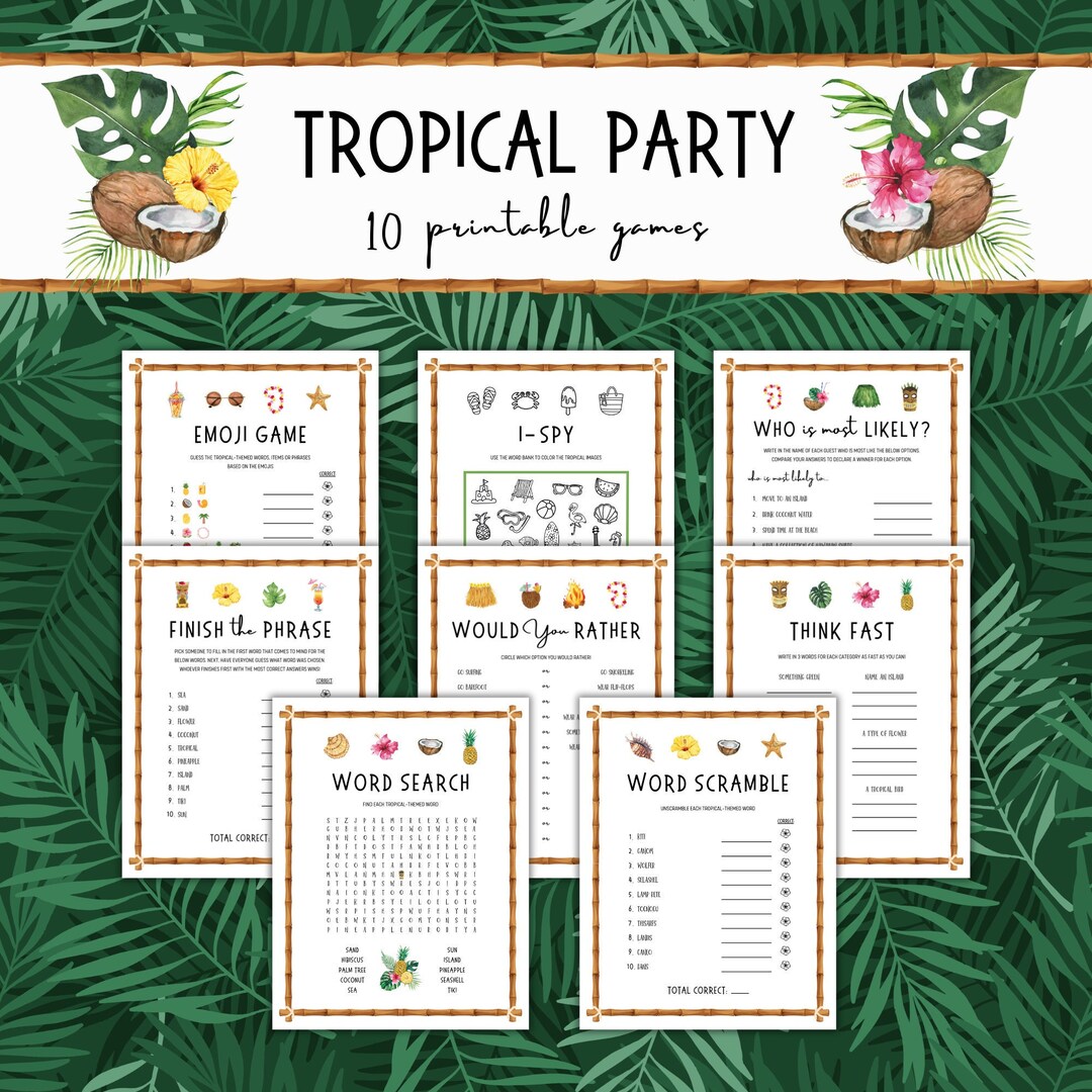 Tropical Party Games: Luau Printable Game Bundle (digital Download) - Etsy