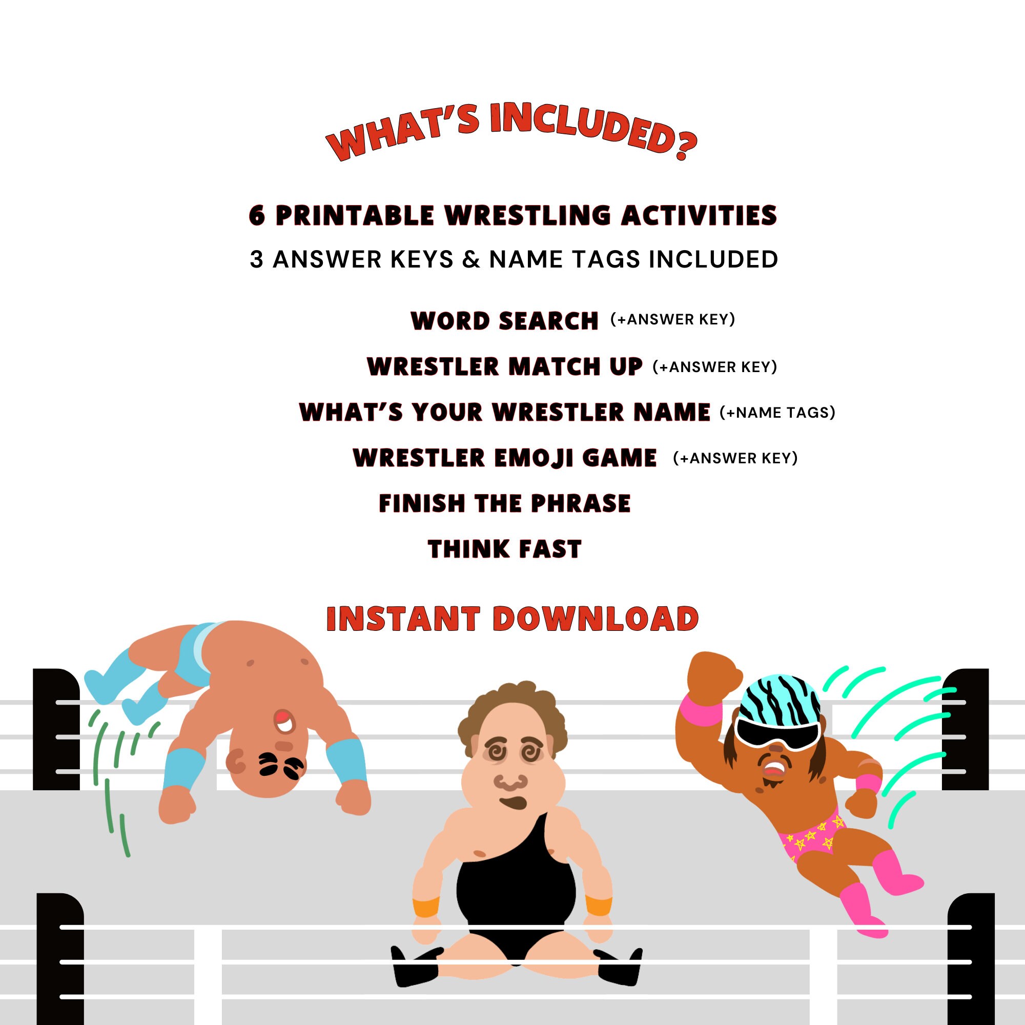 Wrestling Printable Games, Wrestling Party Games, Printable Party Games ...