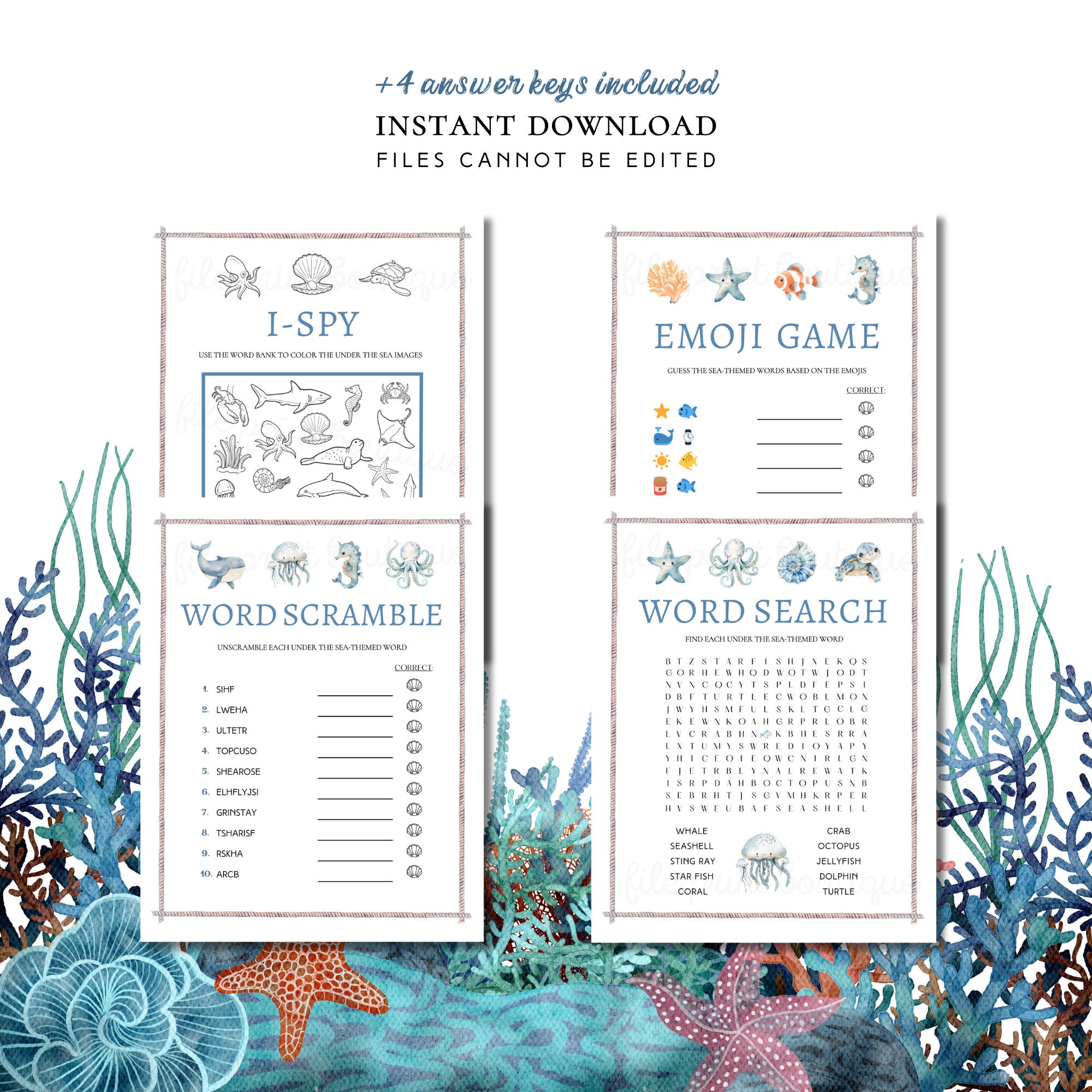 Under the Sea Party Games for Kids Printable, Under the Sea Printable ...